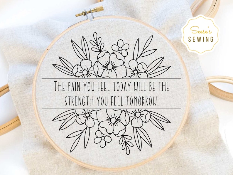 Flowers Hand Embroidery PDF Pattern, Inspirational Quote, Digital ...