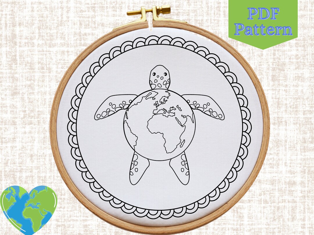 Earth Turtle Hand Embroidery Pattern, PDF Pattern Download, Animal ...
