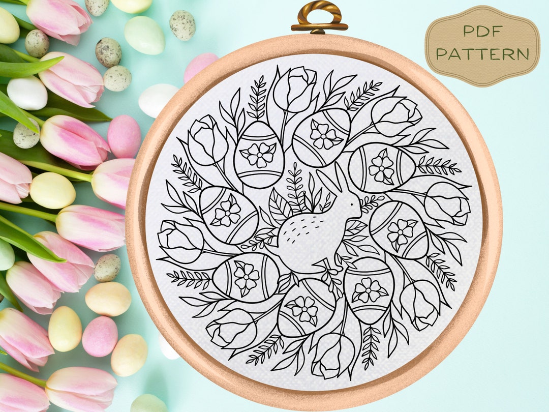 Easter Wreath Hand Embroidery Design - PDF Pattern - Tulips - Easter ...