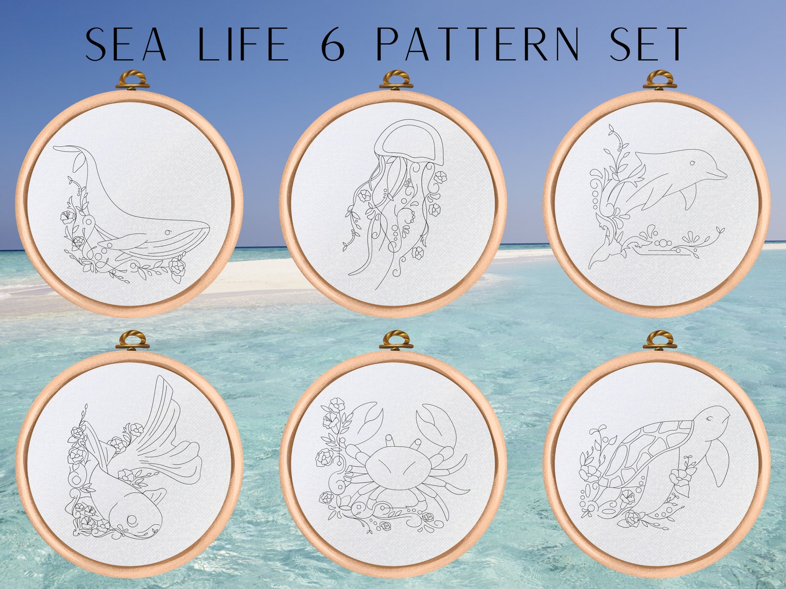 PDF Pattern Bundle - Sea Life - Hand Embroidery Pattern Pack - 6 ...