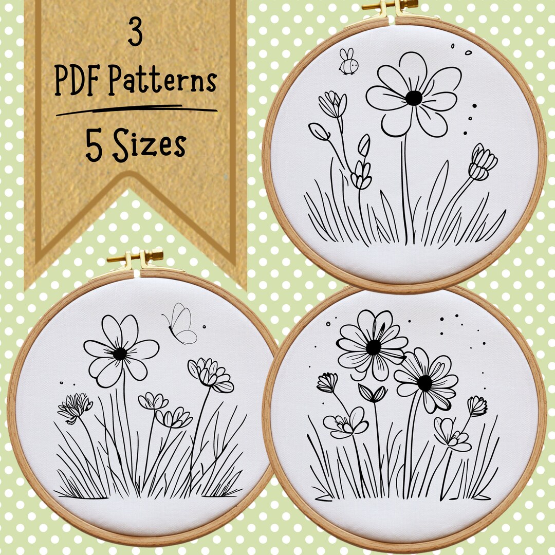 Floral Delights: Collection of 3 Hand Embroidery PDF Patterns in 5 ...
