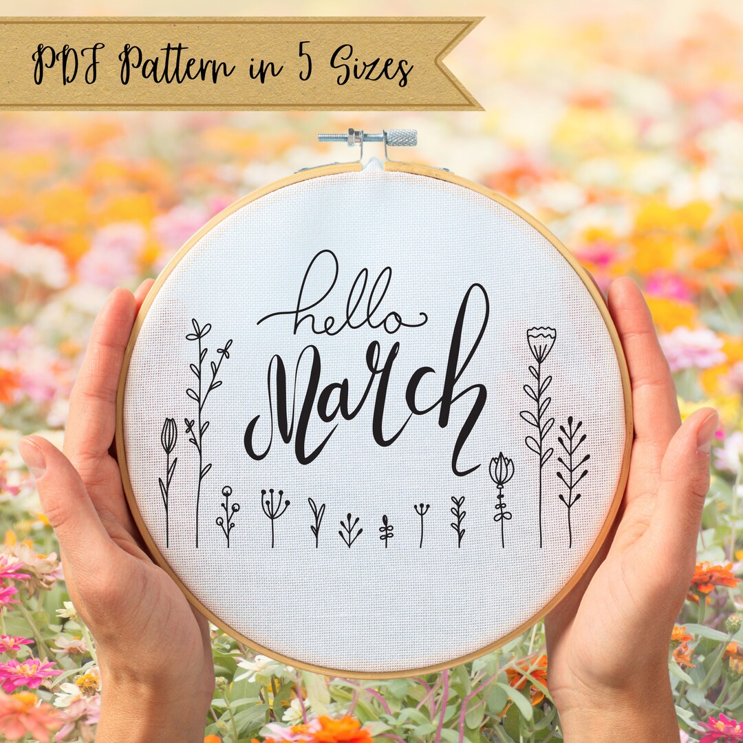 Hand Embroidery PDF Pattern - March Flowers - 5 Sizes - Digital ...