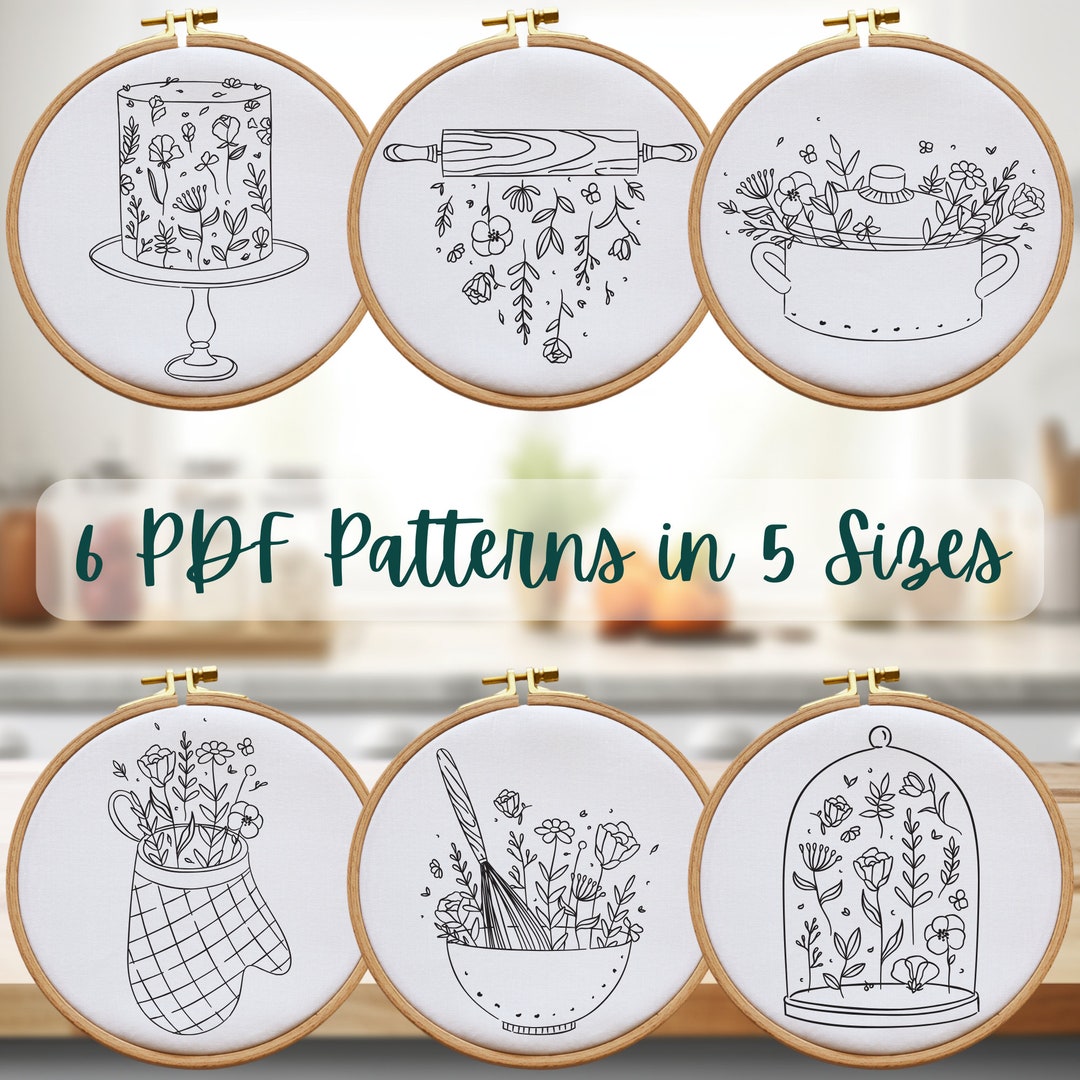 Floral Kitchen Hand Embroidery Patterns: Set of 6 (PDF Download) - Etsy