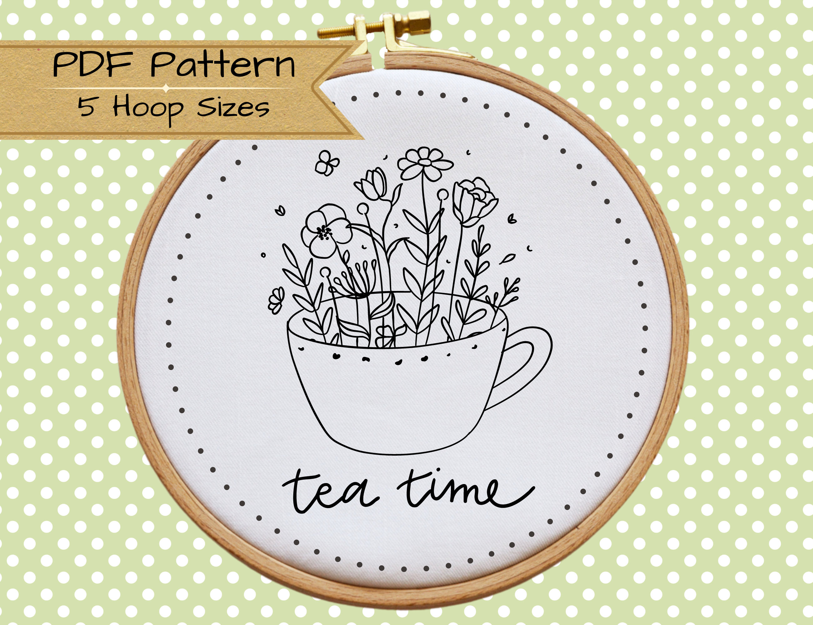 Floral Teacup Hand Embroidery Pattern: Tea Time Decor (PDF Pattern) - Etsy