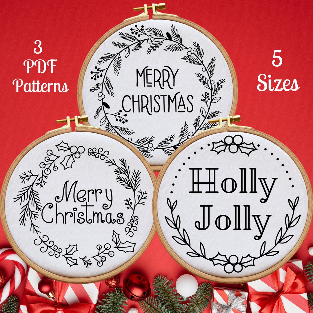 Festive Set of 3 Christmas Hand Embroidery PDF Patterns in 5 Sizes ...