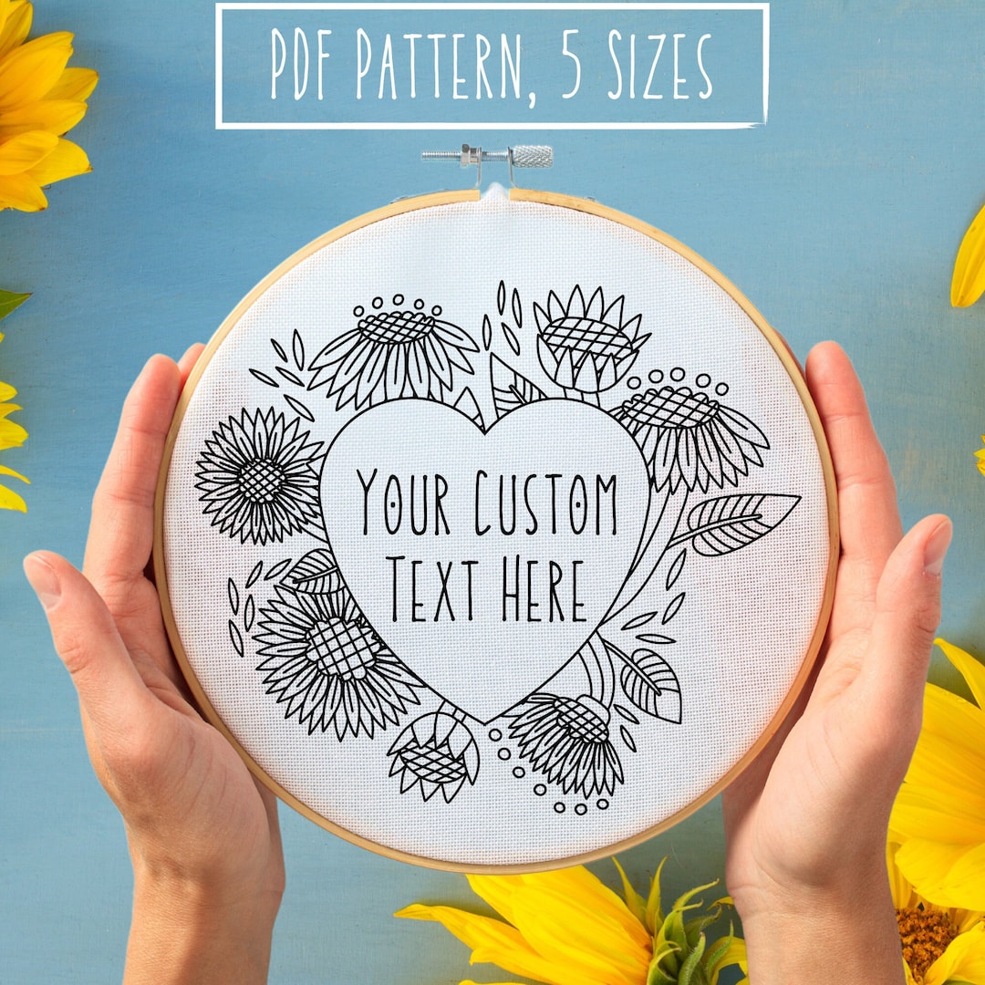 DIY Sunflower Hand Embroidery Pattern With Customizable Text - Instant ...