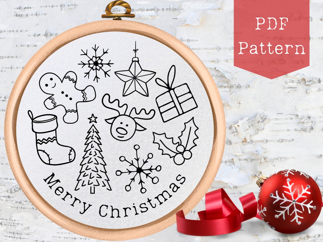 PDF Pattern - Merry Christmas Hand Embroidery Design - Beginner ...