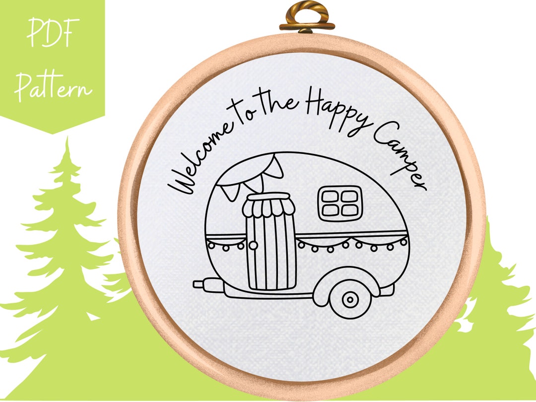 PDF Pattern - Happy Camper Hand Embroidery Design - Camping - Beginner ...