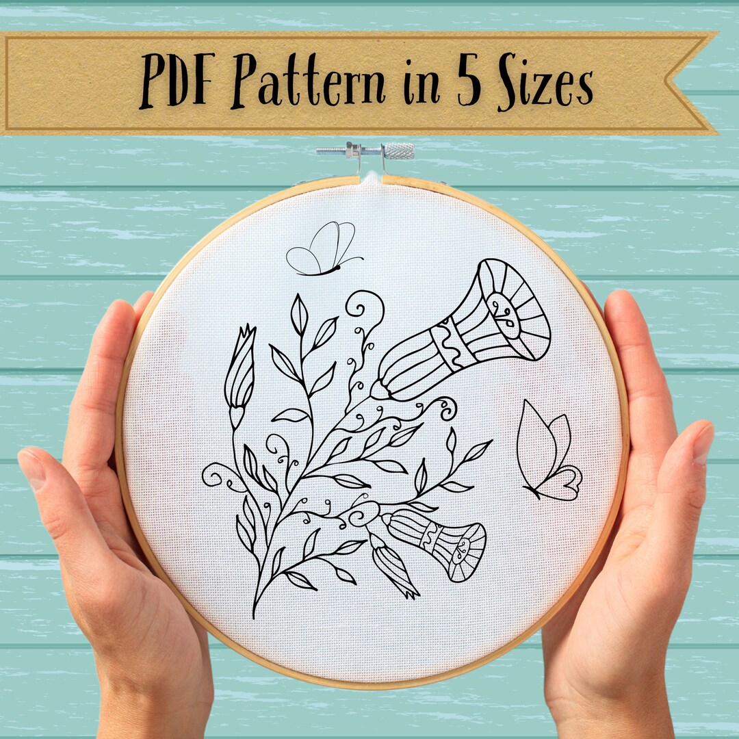 DIY Whimsical Floral Hand Embroidery: Instant Download PDF Pattern in 5 ...