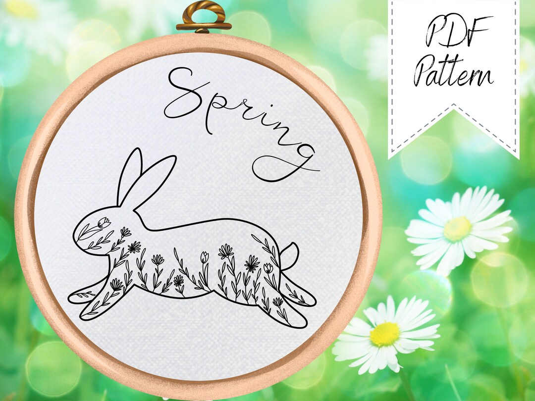 Spring Rabbit Floral Hand Embroidery Pattern (PDF Pattern) - Etsy