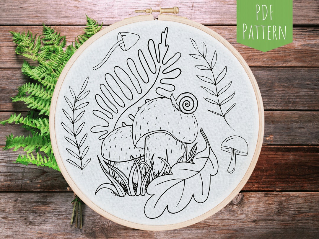 Toadstool Hand Embroidery Pattern, PDF Pattern Download, Ferns and ...
