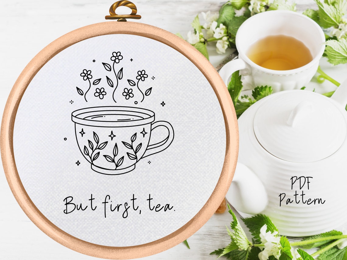 Tea Cup Embroidery Pattern PDF Pattern Tea Design - Etsy
