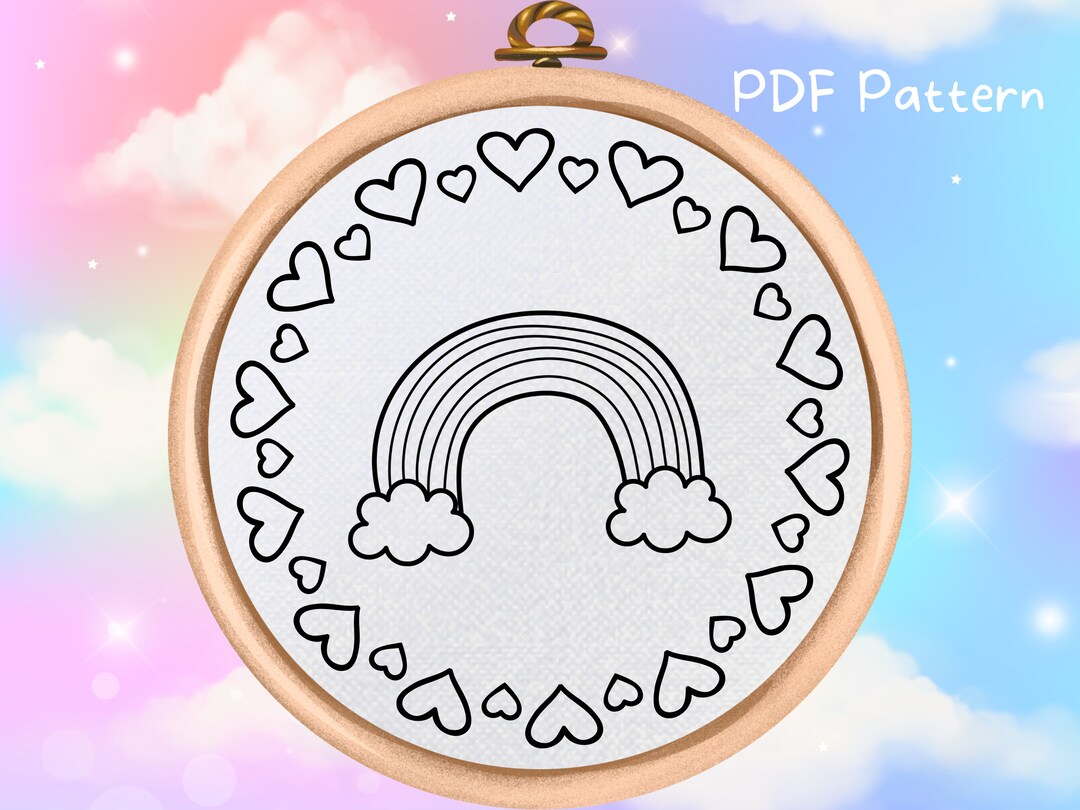 Rainbow Embroidery Pattern - PDF Pattern - Rainbow Hearts Design - Etsy