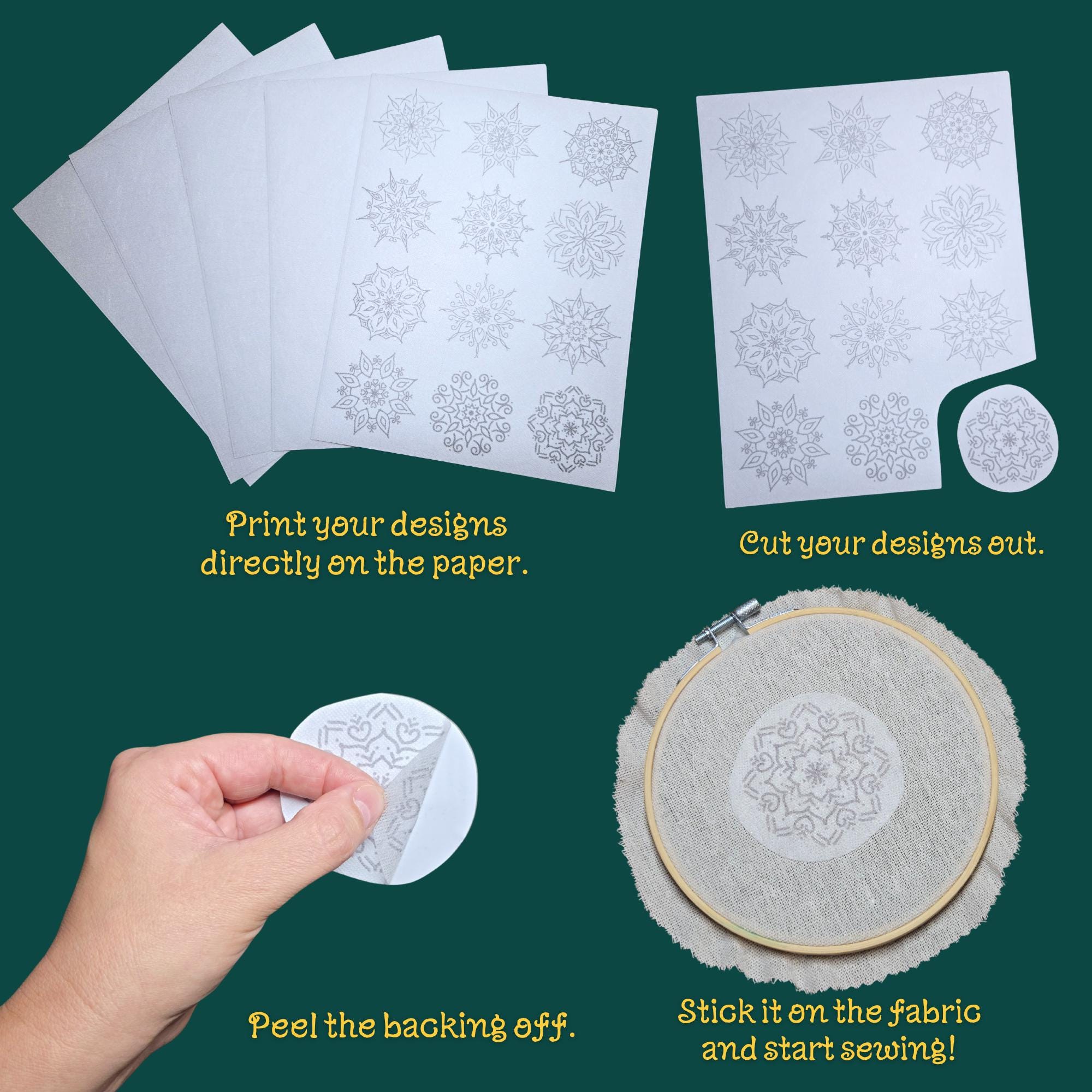 Printable Stick and Stitch Paper, Water Soluble Embroidery Transfer ...