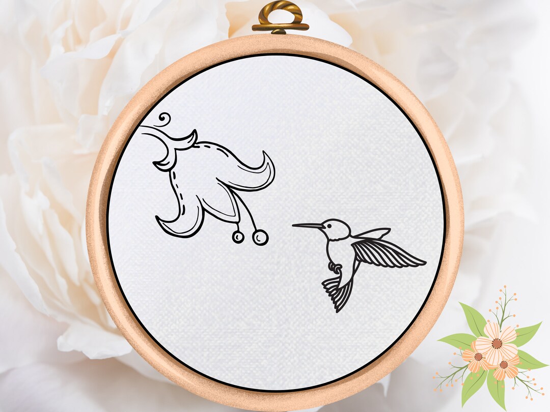Hummingbird Hand Embroidery Design - PDF Pattern - Floral - Flower ...