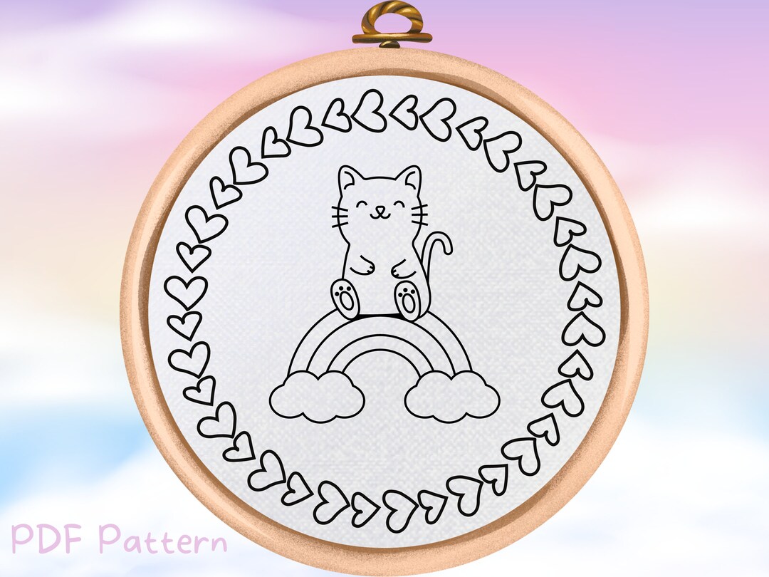 Rainbow Kitty Hand Embroidery Pattern – Beginner Kid's Design (PDF ...