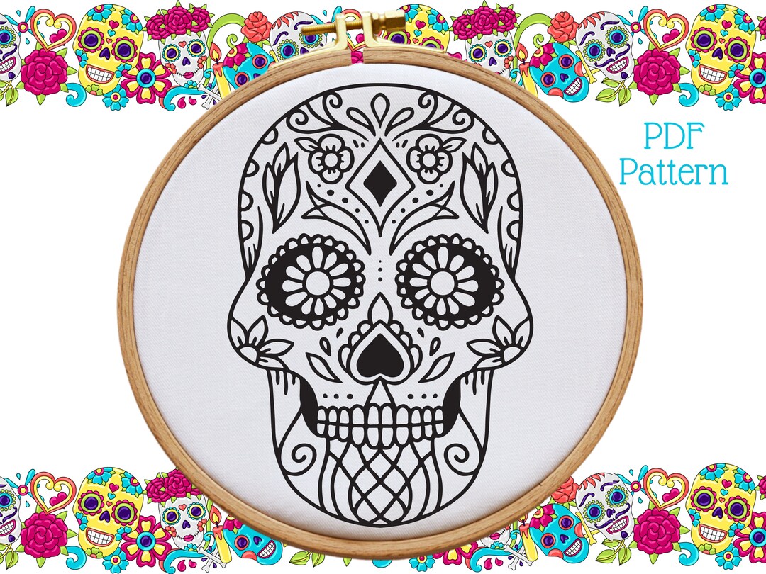 Sugar Skull Hand Embroidery Pattern - PDF Pattern Download - Modern ...