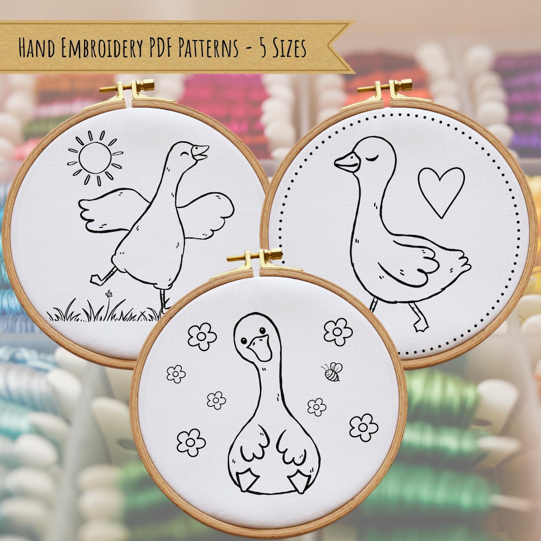 Goose Embroidery Designs - PDF Patterns in 5 Sizes - Digital Download ...