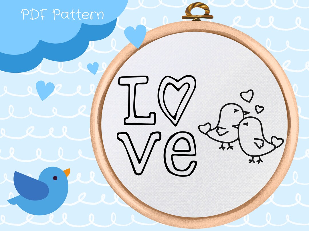 Love Birds Hand Embroidery PDF Pattern - Instant Download - Etsy