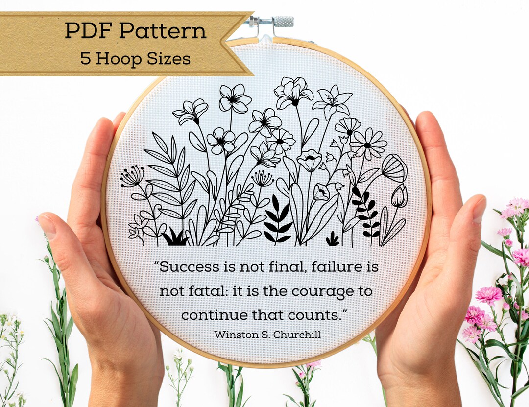 Flower Quote Hand Embroidery PDF Pattern for 5 Hoop Sizes - Instant ...