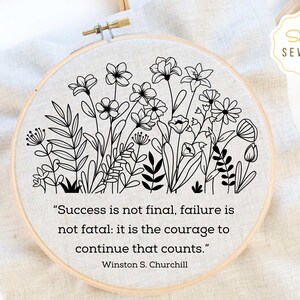 Flower Quote Hand Embroidery PDF Pattern for 5 Hoop Sizes - Instant ...