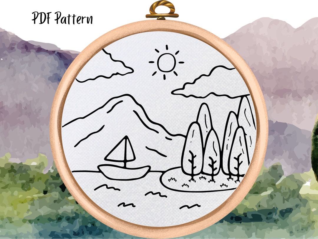Landscape Hand Embroidery Pattern - PDF Pattern Download - Mountains ...
