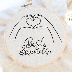 Best Friends Hand Embroidery Pattern - PDF Pattern Download - Heart ...