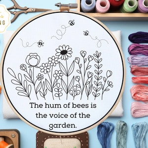 PDF Pattern, Floral Hand Embroidery Design, Bees, Wildflowers, Flowers ...