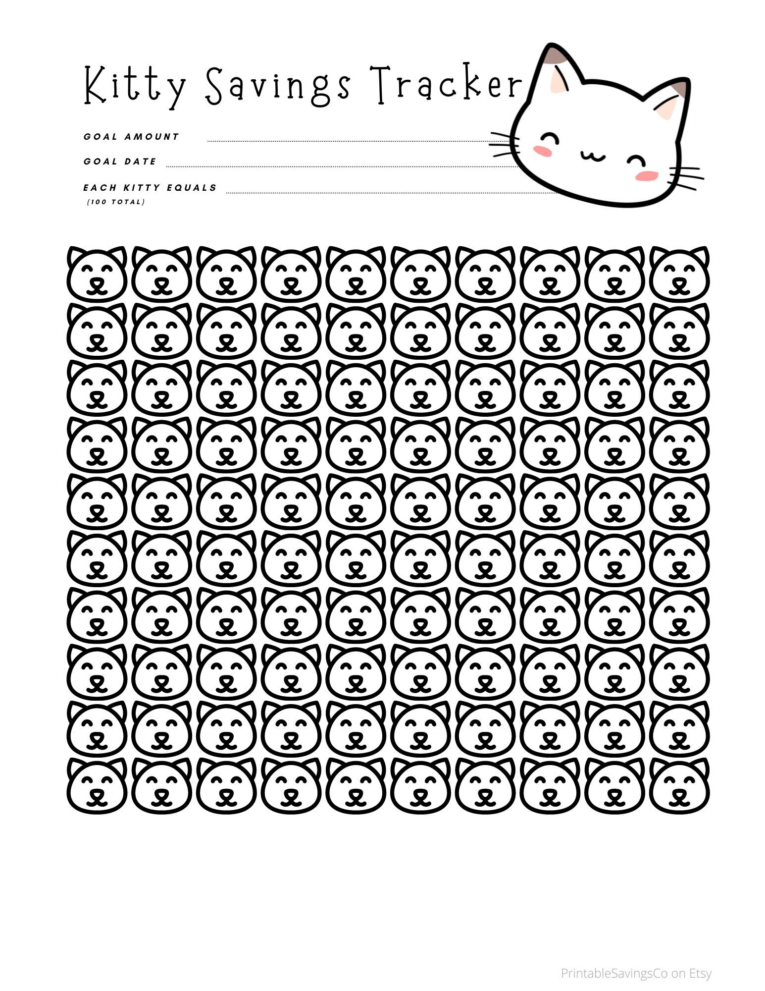 Cat Savings Tracker PRINTABLE Budget for a Kitty Cute - Etsy