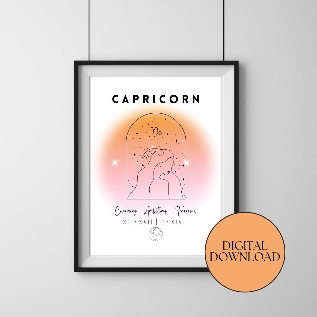 A4 Digital Download Capricorn Zodiac Print With Date Range, Element ...