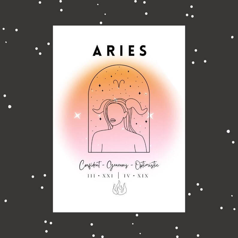 A4 Digital Download Aries Zodiac Print With Date Range, Element ...