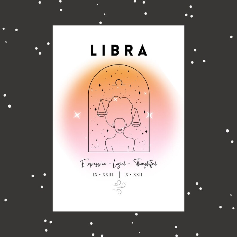 A4 Digital Download Libra Zodiac Print With Date Range, Element ...