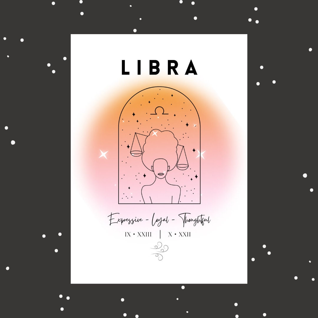 A4 Digital Download Libra Zodiac Print With Date Range, Element ...