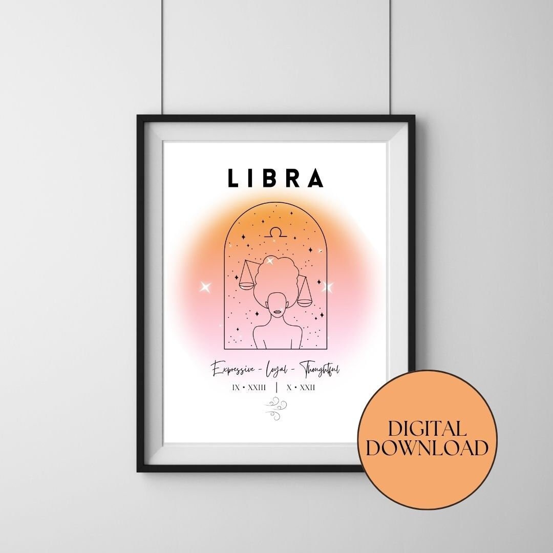 A4 Digital Download Libra Zodiac Print With Date Range, Element ...