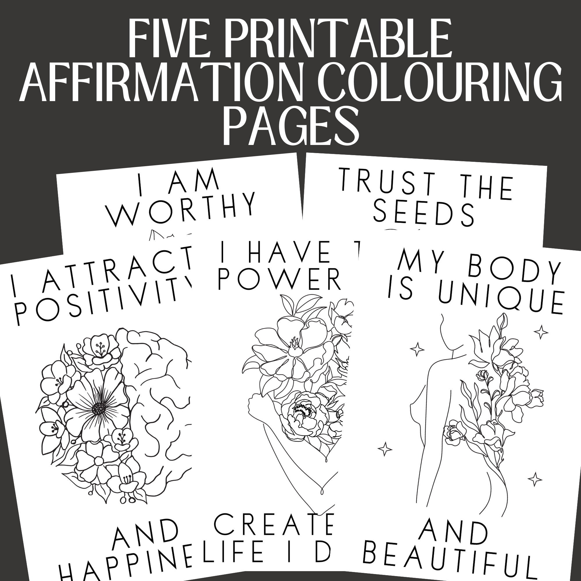 Positive Affirmations Five Colouring Sheets A4 Digital Download ...