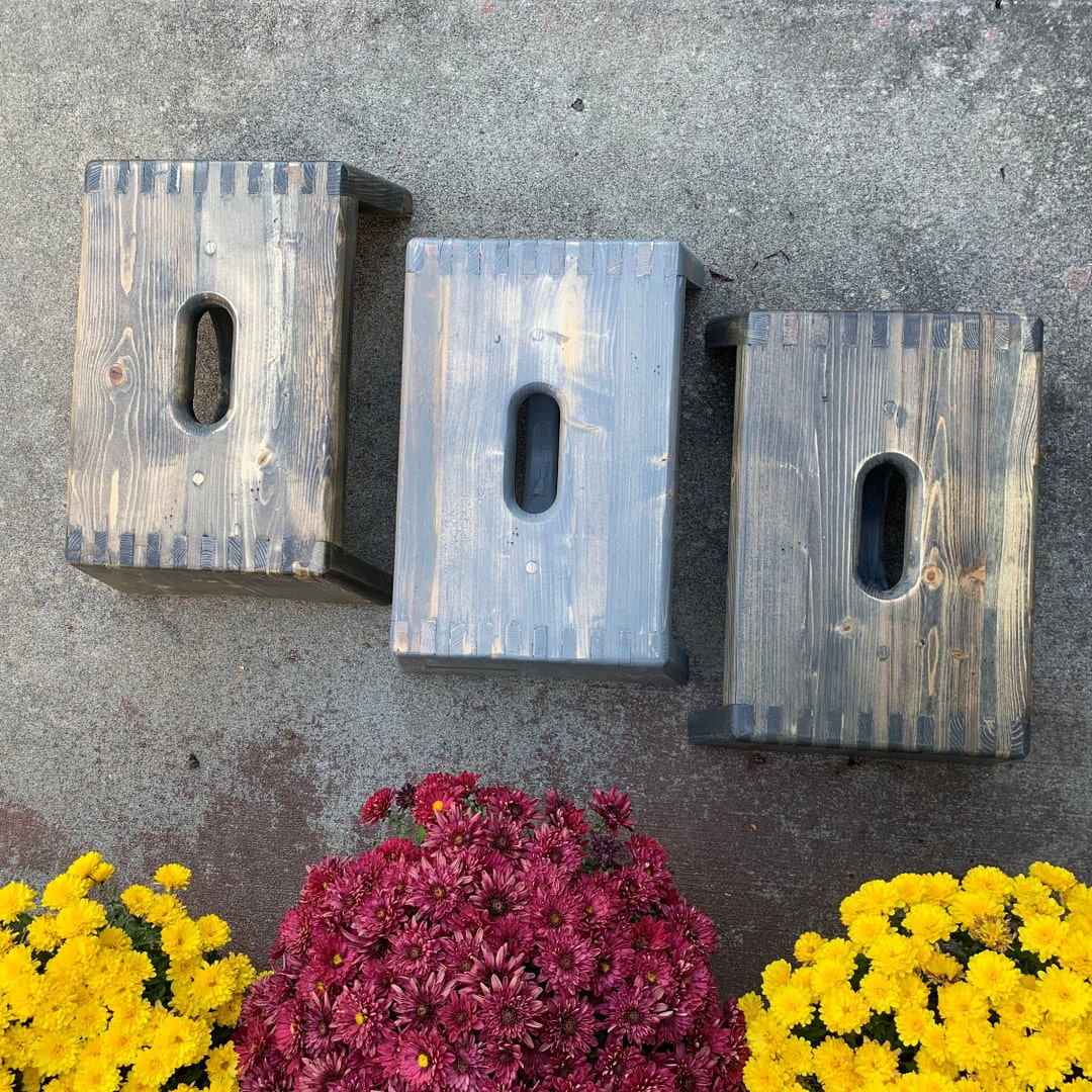 Hand Crafted Wood Step Stool, Tip-proof, Stained, Painted, Rustic ...