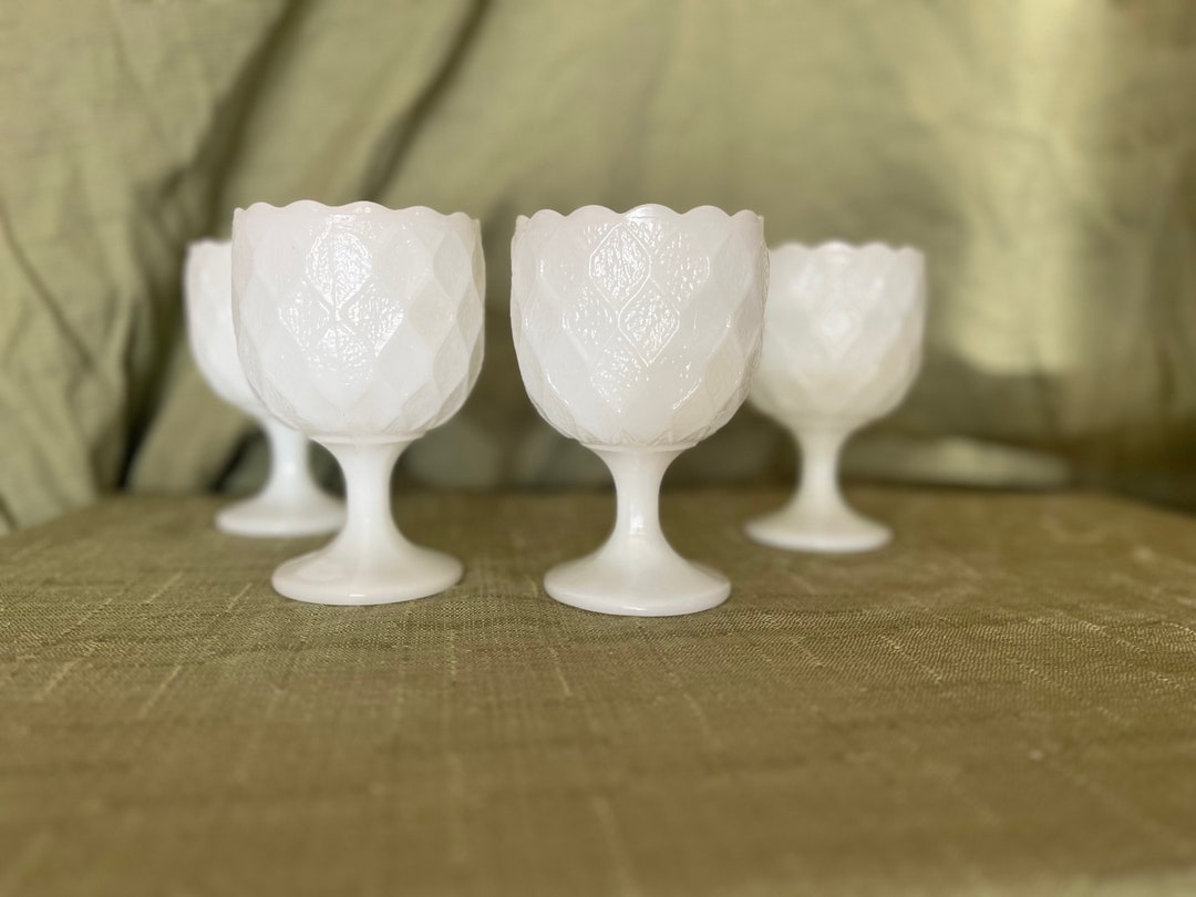 Vintage Milk Glass Quilted Pattern Pedestal Goblets – Set of 4 - Etsy