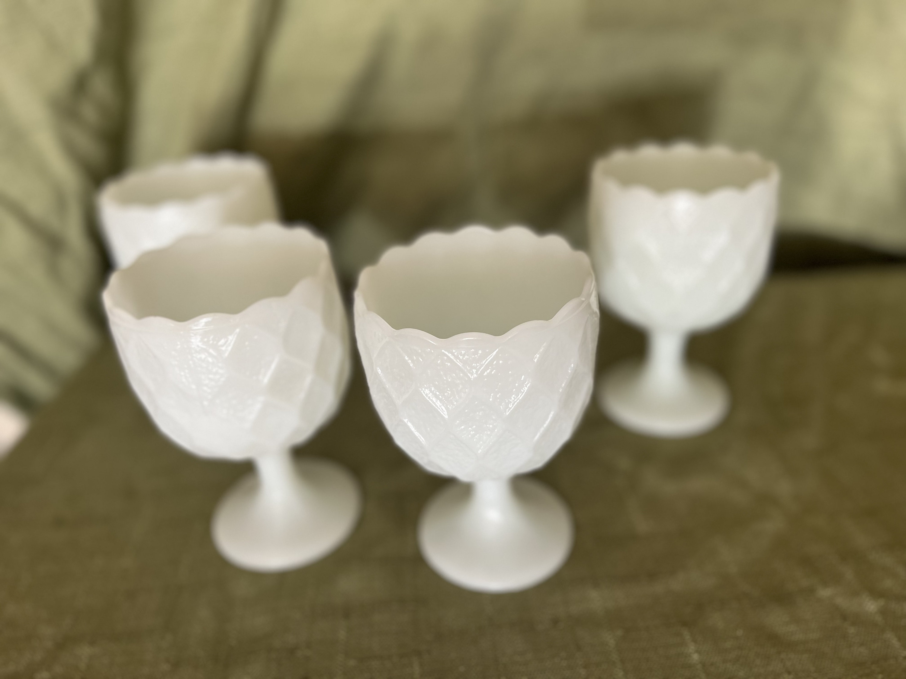 Vintage Milk Glass Quilted Pattern Pedestal Goblets – Set of 4 - Etsy