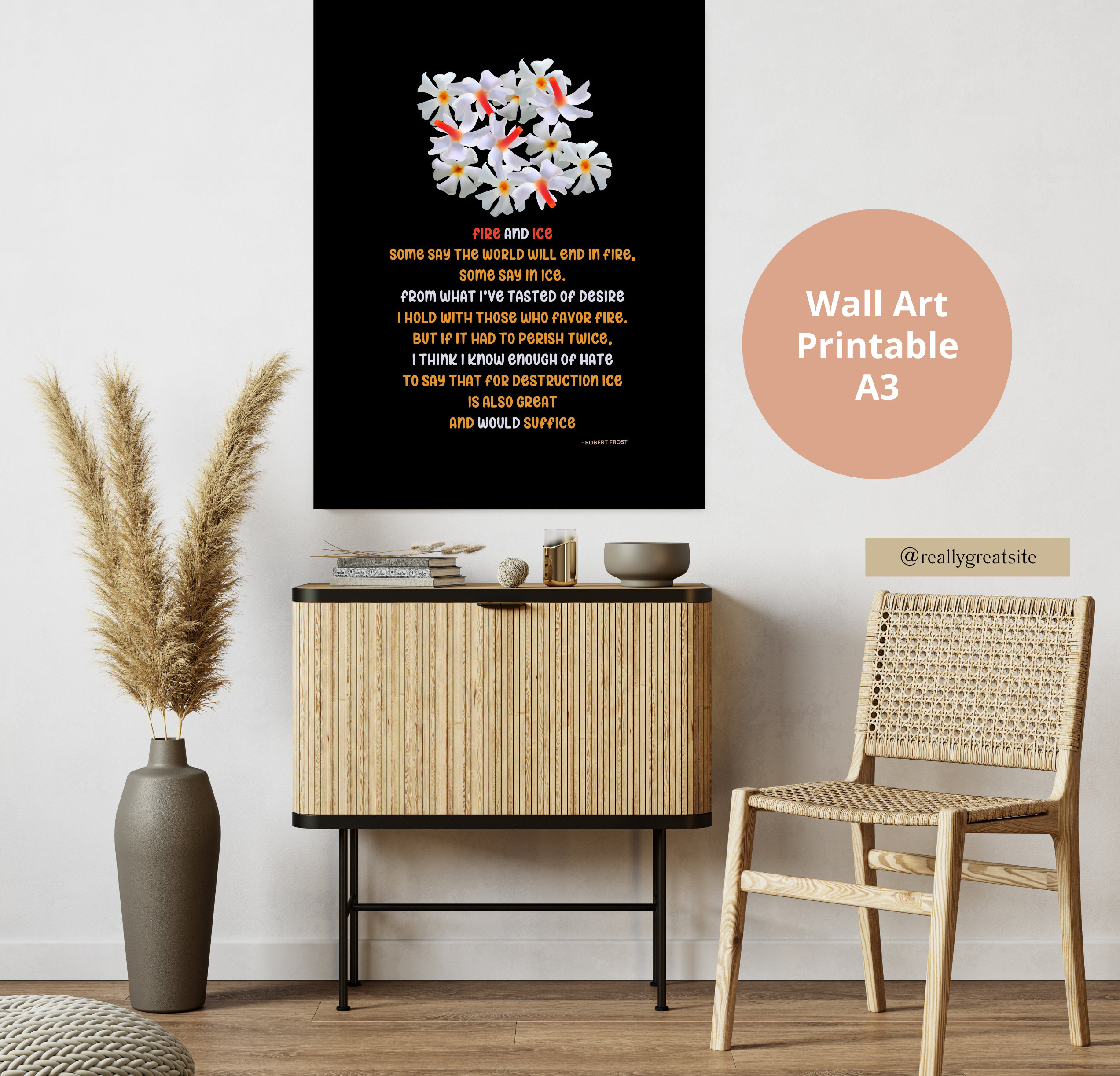 Robert Frost Poem, Inspirational Wall Art, Fire and Ice Poetry ...