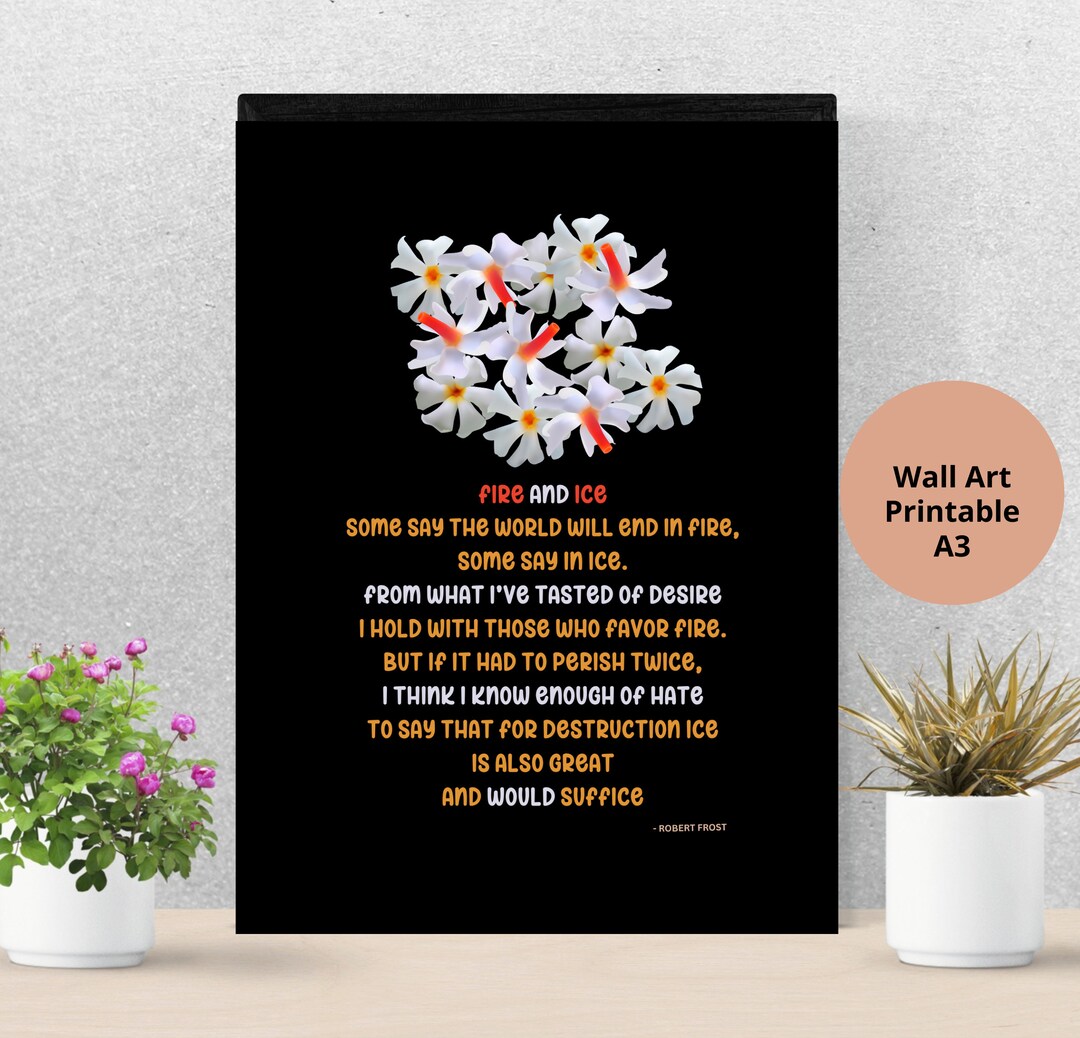 Robert Frost Poem, Inspirational Wall Art, Fire and Ice Poetry ...