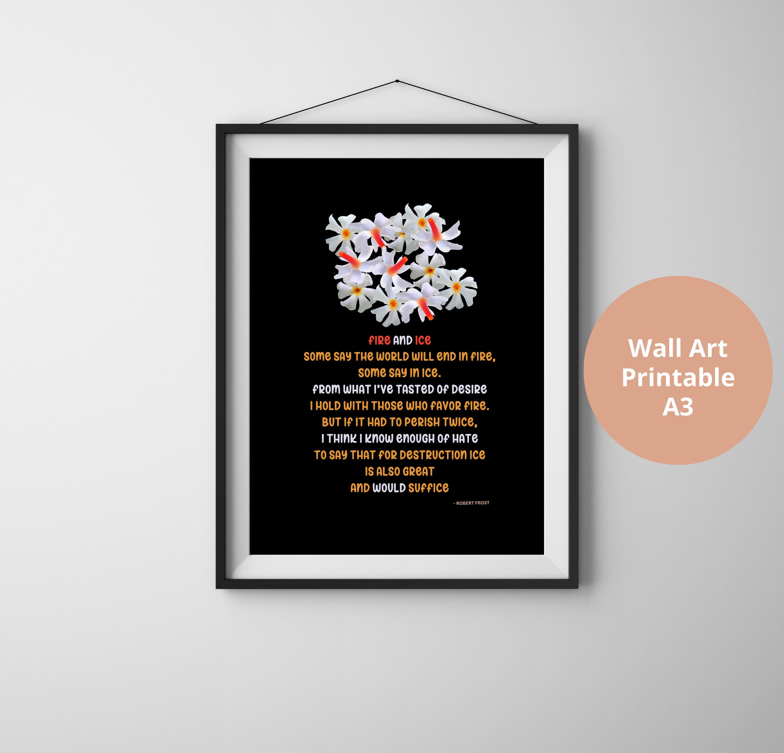 Robert Frost Poem, Inspirational Wall Art, Fire and Ice Poetry ...