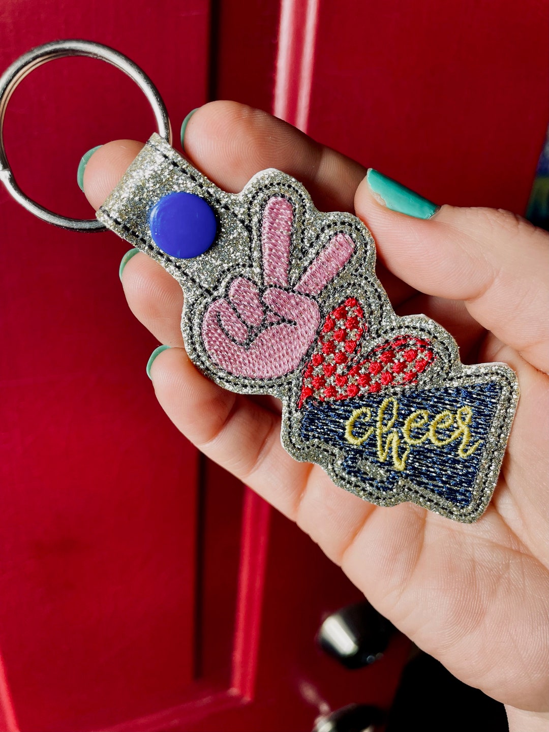 Embroidered Key Fob - Peace Love Cheer - Etsy