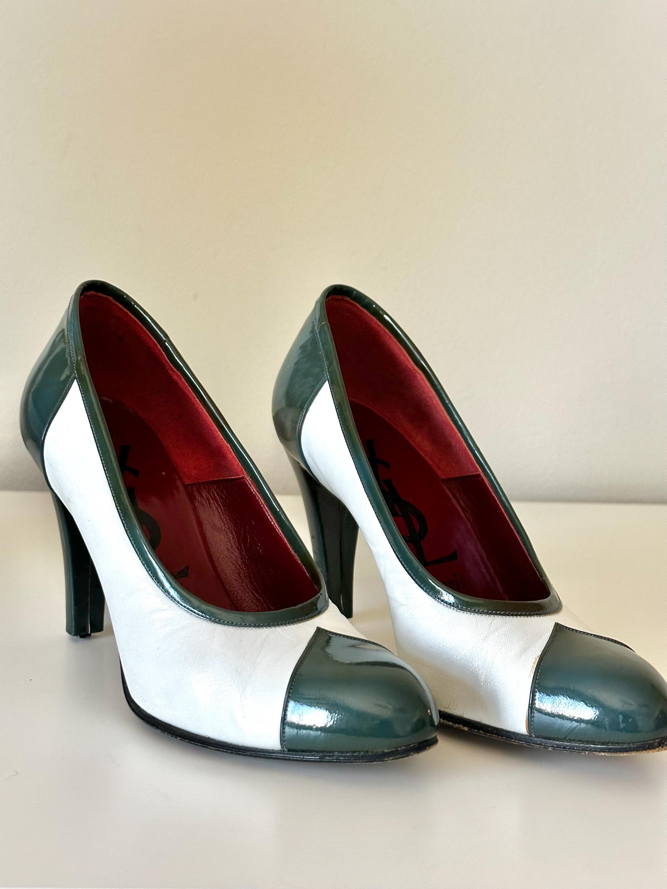 Rare Vintage YSL Spectator Pumps Green White 70s 80s Size 6 - Etsy