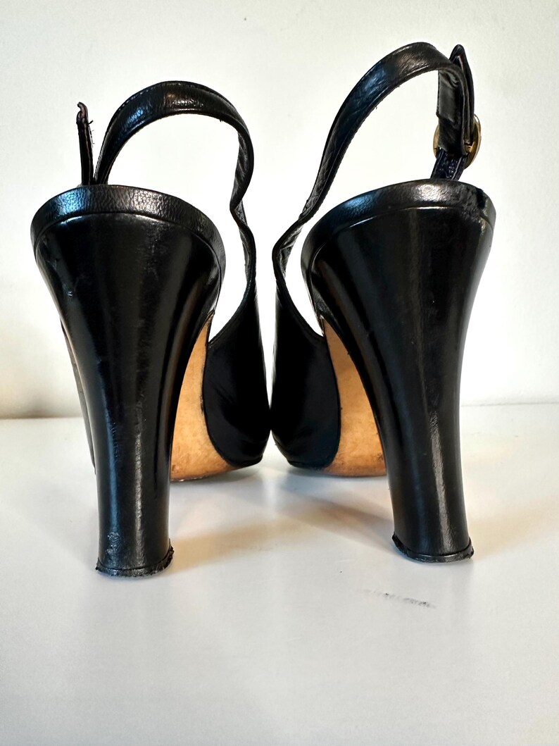 Vintage 1980s Halston Black Leather Slingback High Heeled Pumps RARE - Etsy