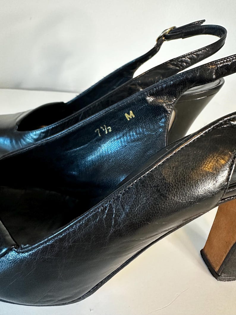 Vintage 1980s Halston Black Leather Slingback High Heeled Pumps RARE - Etsy