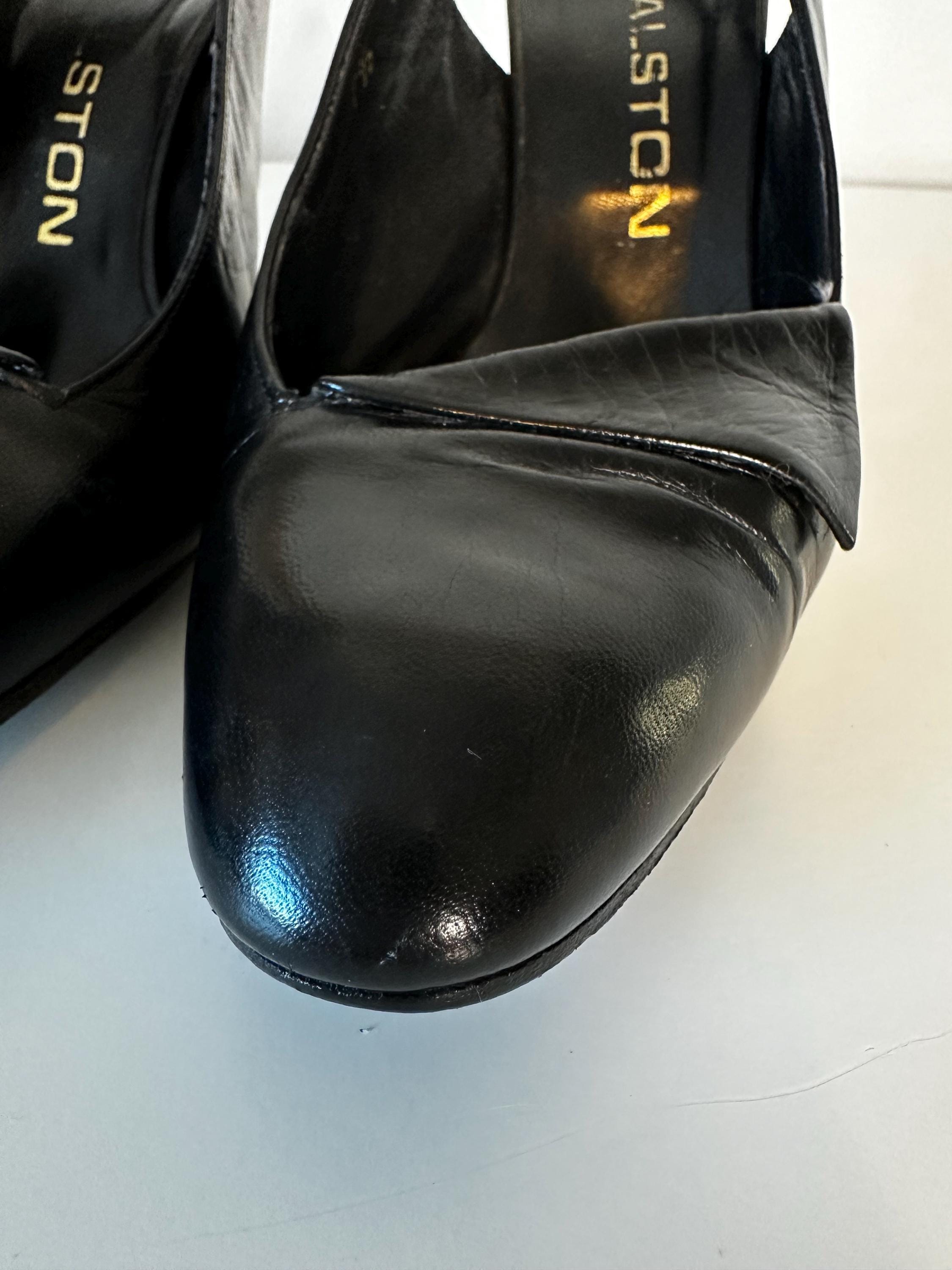 Vintage 1980s Halston Black Leather Slingback High Heeled Pumps RARE - Etsy
