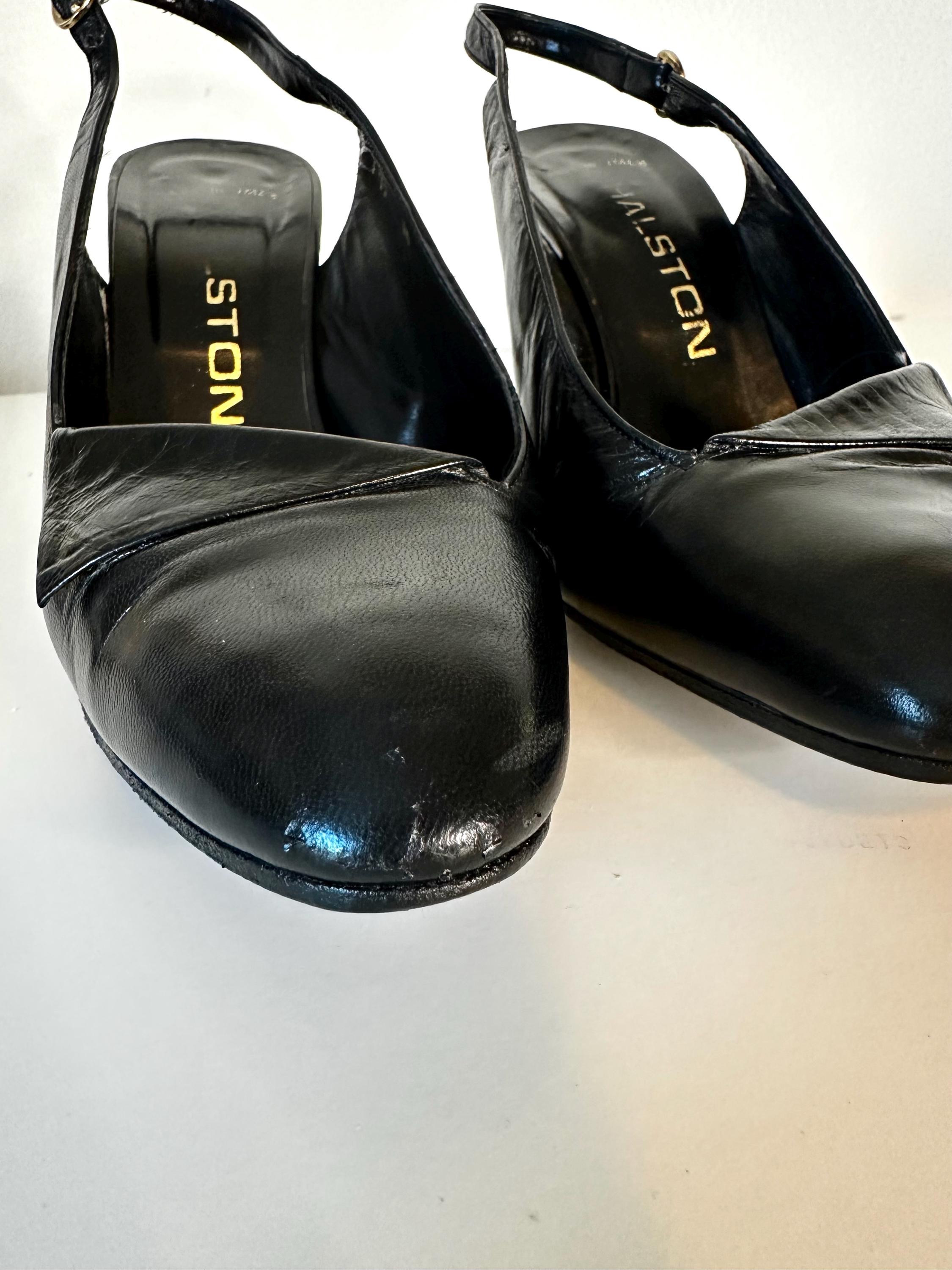 Vintage 1980s Halston Black Leather Slingback High Heeled Pumps RARE - Etsy