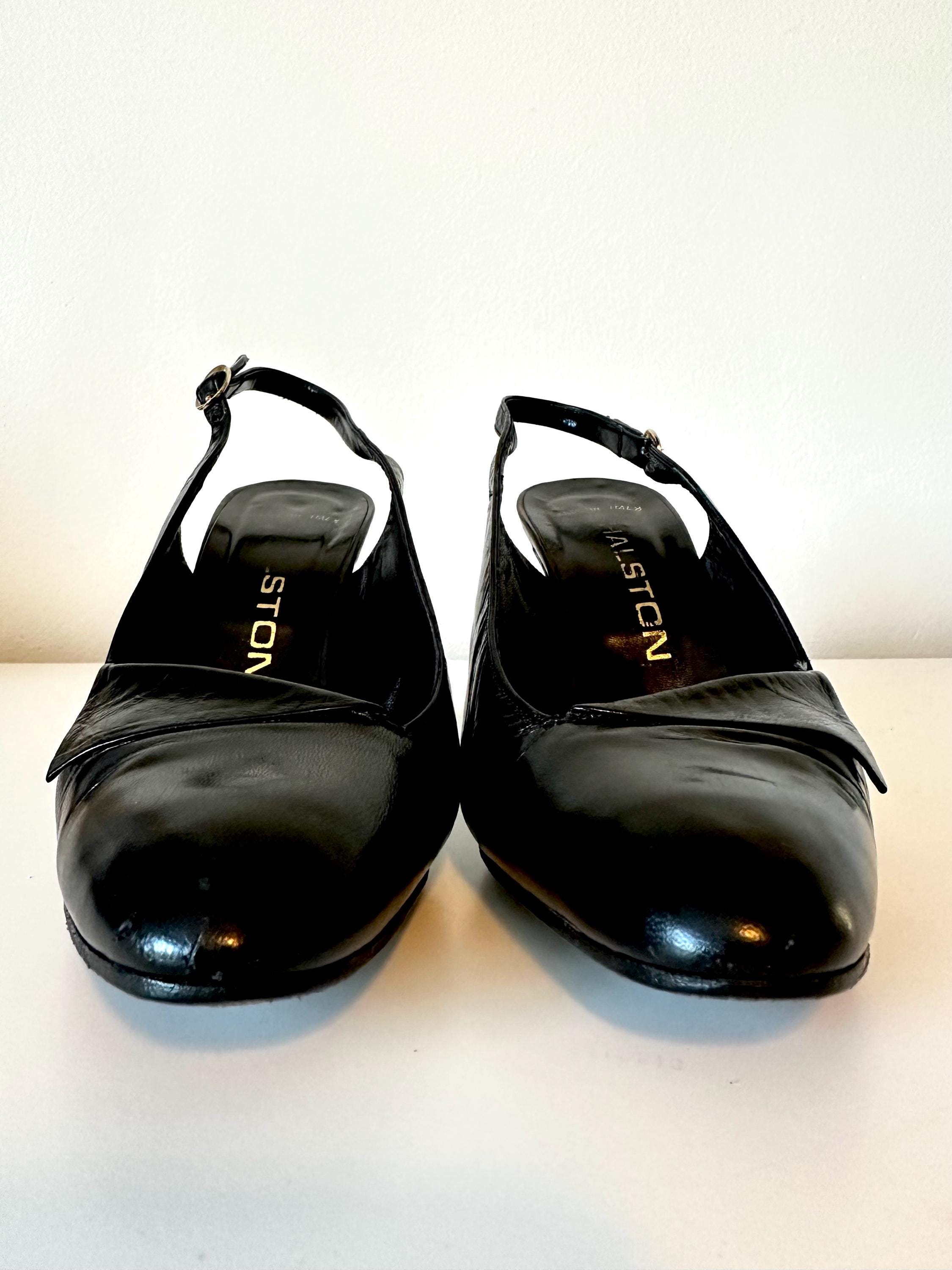 Vintage 1980s Halston Black Leather Slingback High Heeled Pumps RARE - Etsy