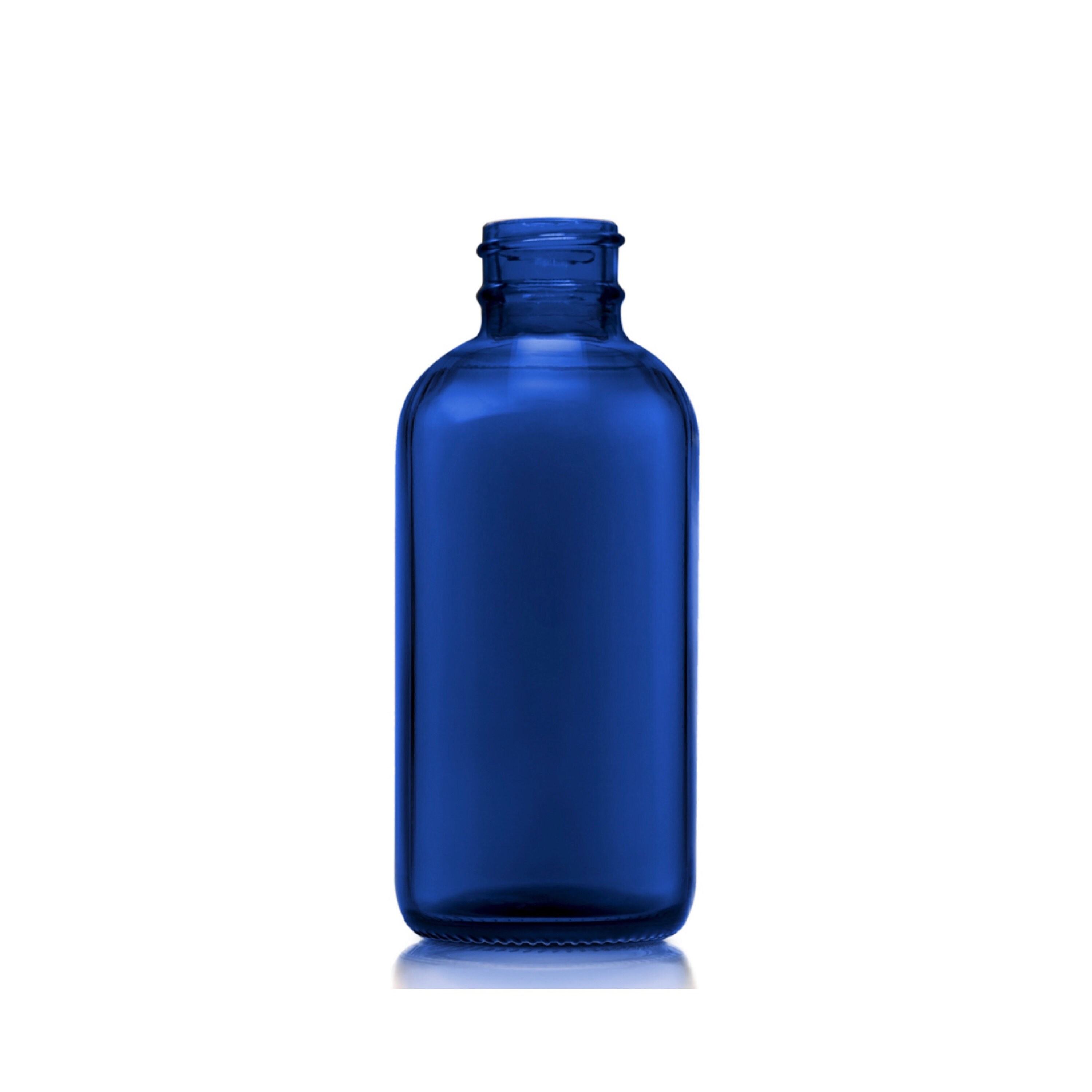 4oz Cobalt Blue Boston Round Glass Bottle With 24 -400 Neck With White ...