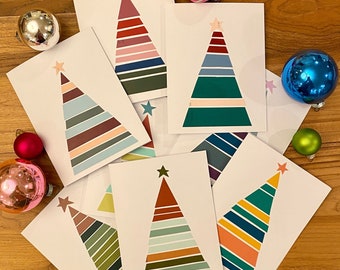 Paint Chip Christmas Tree Cards: Modern Holiday Note Cards, Set of 5 - Etsy